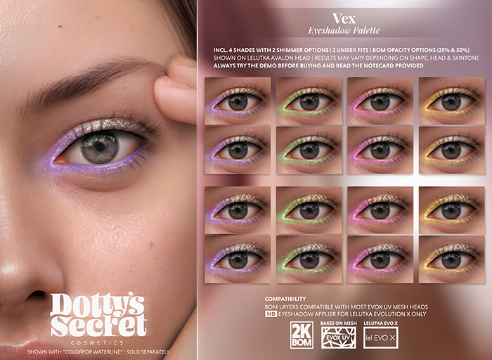 Second Life Marketplace - Dotty's Secret - Vex - Eyeshadow Palette [EVOX]